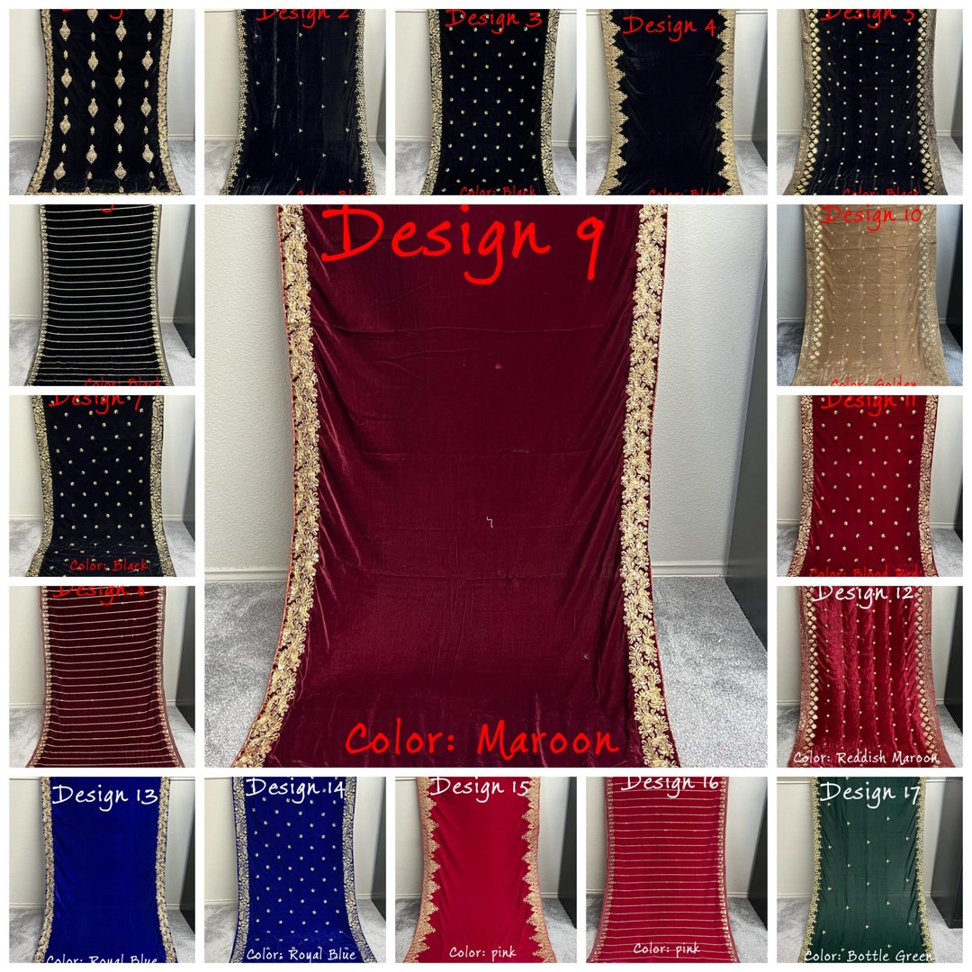 Pakistani Velvet Shawl | Luxury Embroidered Velvet Dupatta | Indian ...