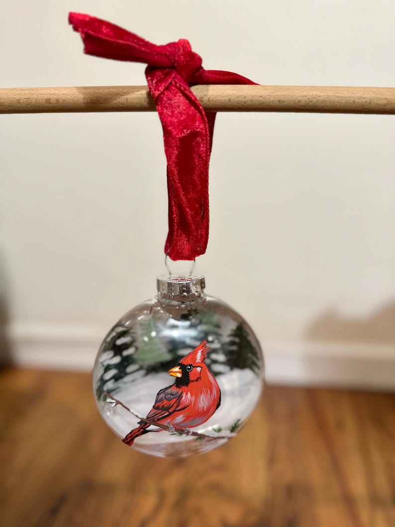 Hand Painted Red Cardinal Bird Christmas Ornament – 3D Shatterproof ...