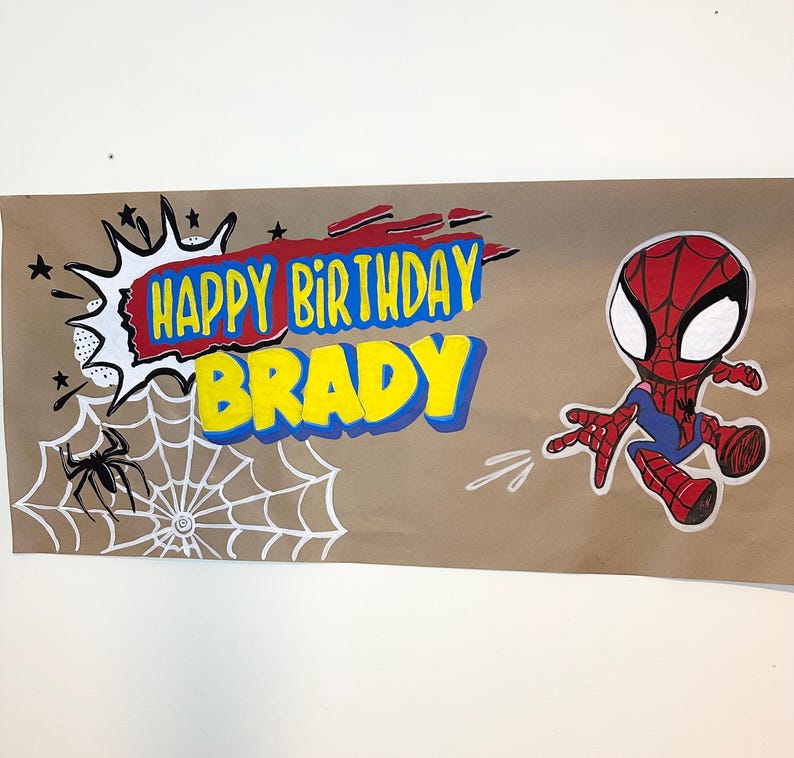 Spider Man Birthday Banner Party Decoration - Hand Painted ...