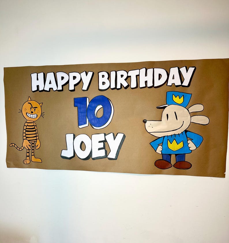 Dog Man Birthday Banner Party Decoration - Hand Painted & Personalized ...