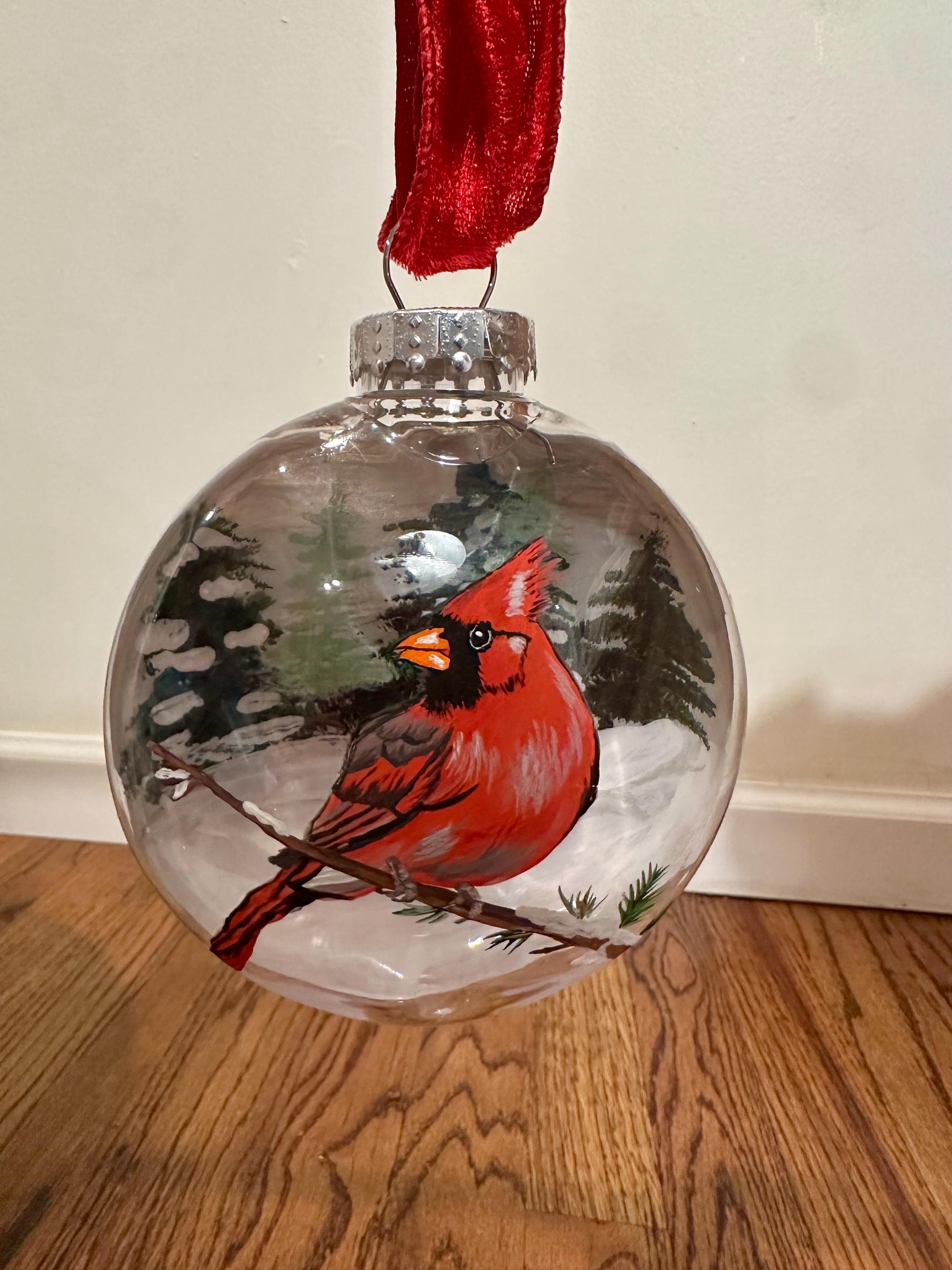 Hand Painted Red Cardinal Bird Christmas Ornament – 3D Shatterproof ...