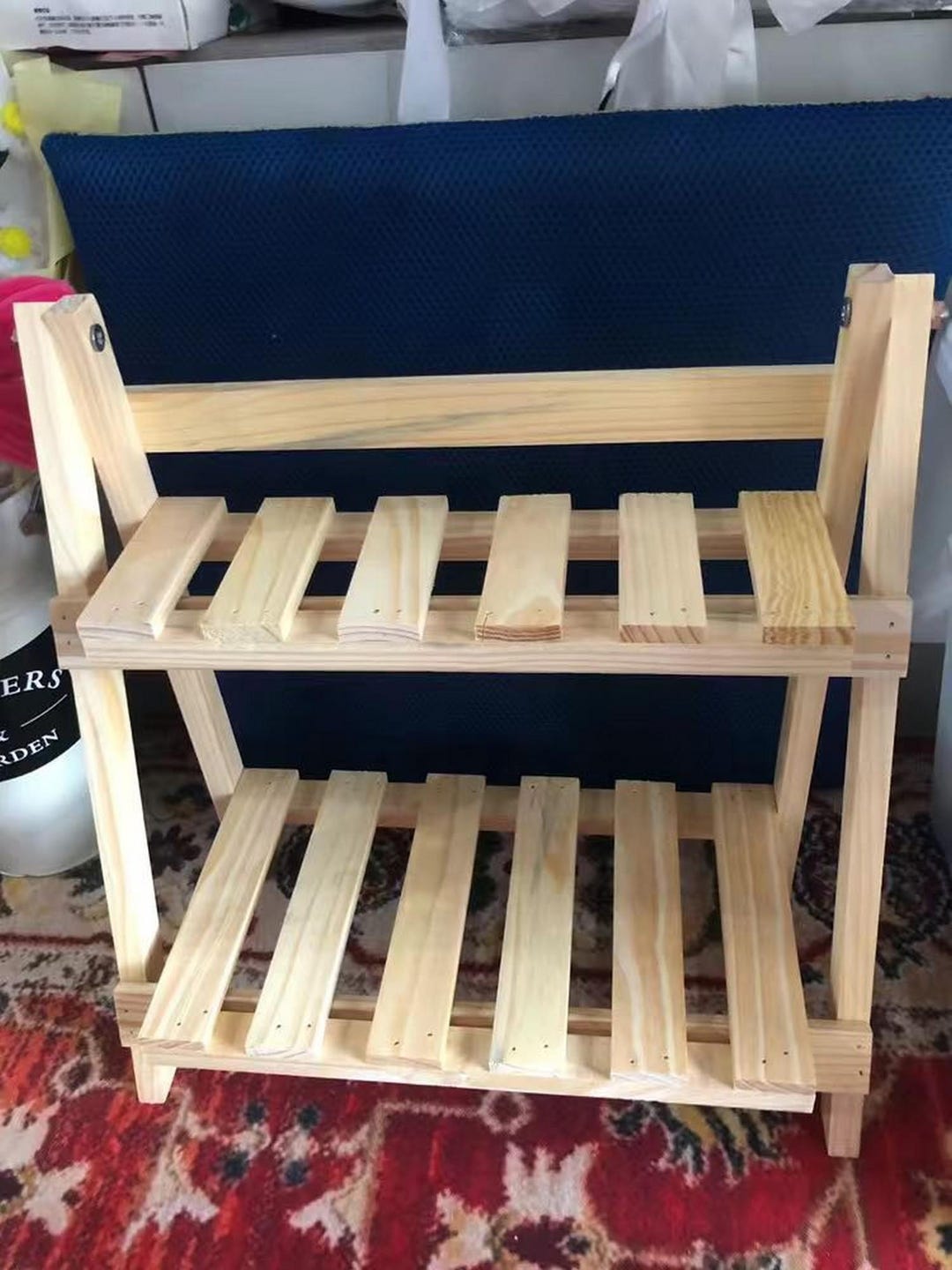 Wooden Double Layer Desktop Organizer – Foldable Storage Shelf for ...