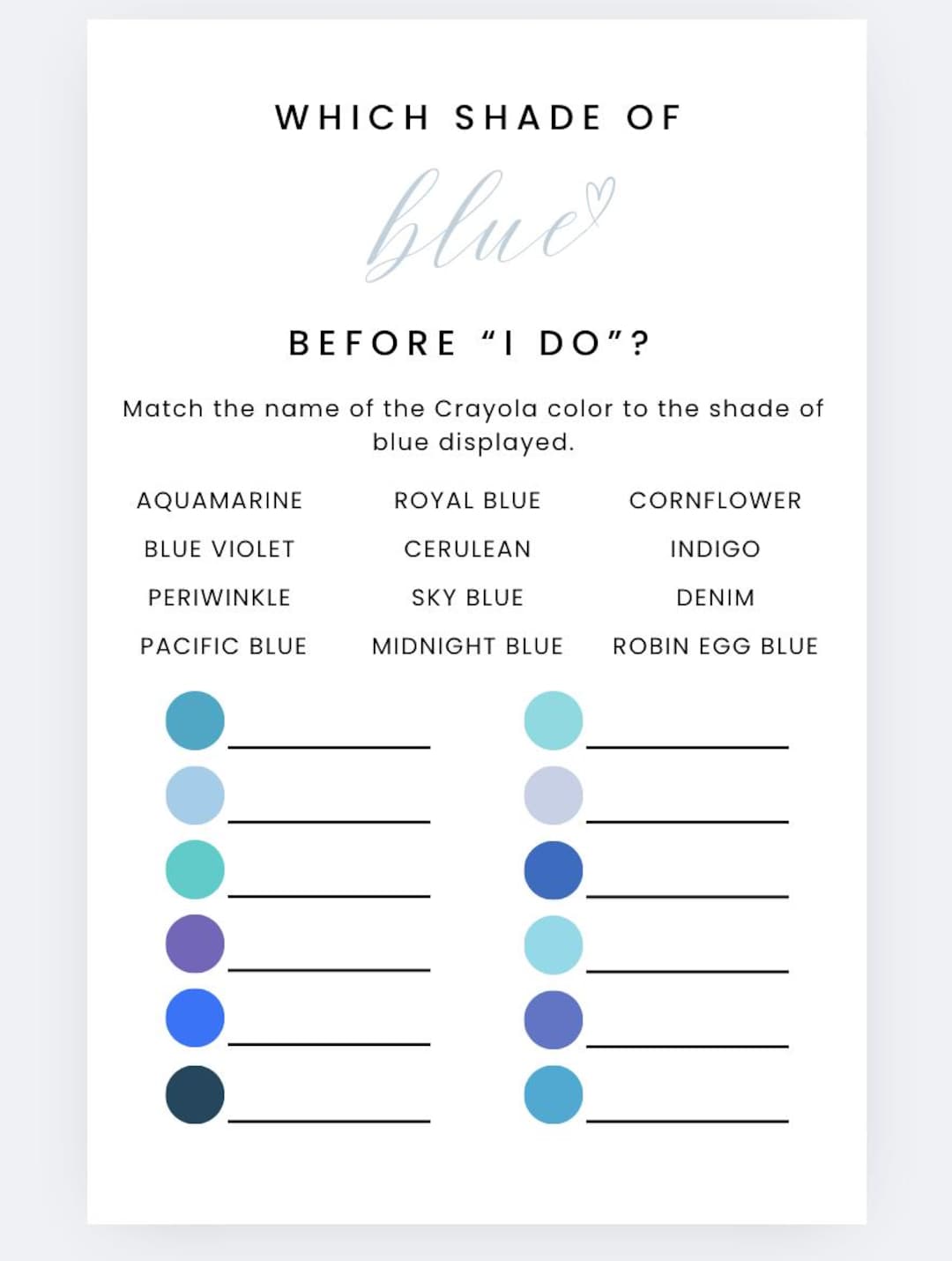 Bridal Shower Game / Something Blue Theme - Which Shade of Blue Before ...