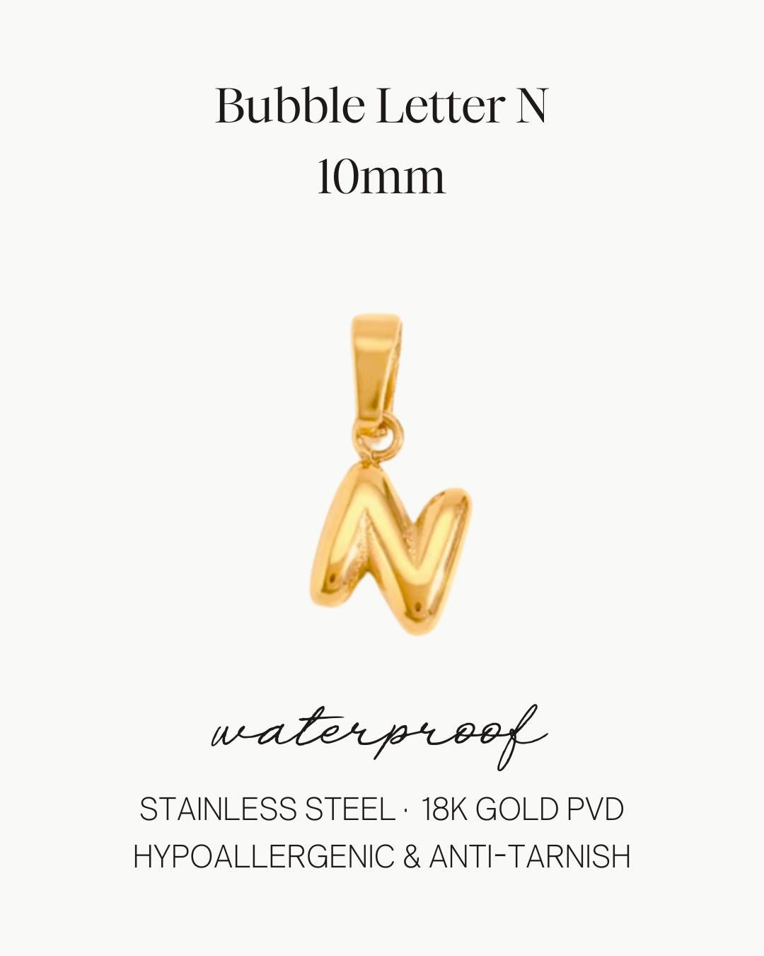 Bubble Letter N Charm - 18K Gold Stainless Steel Gold Charms ...