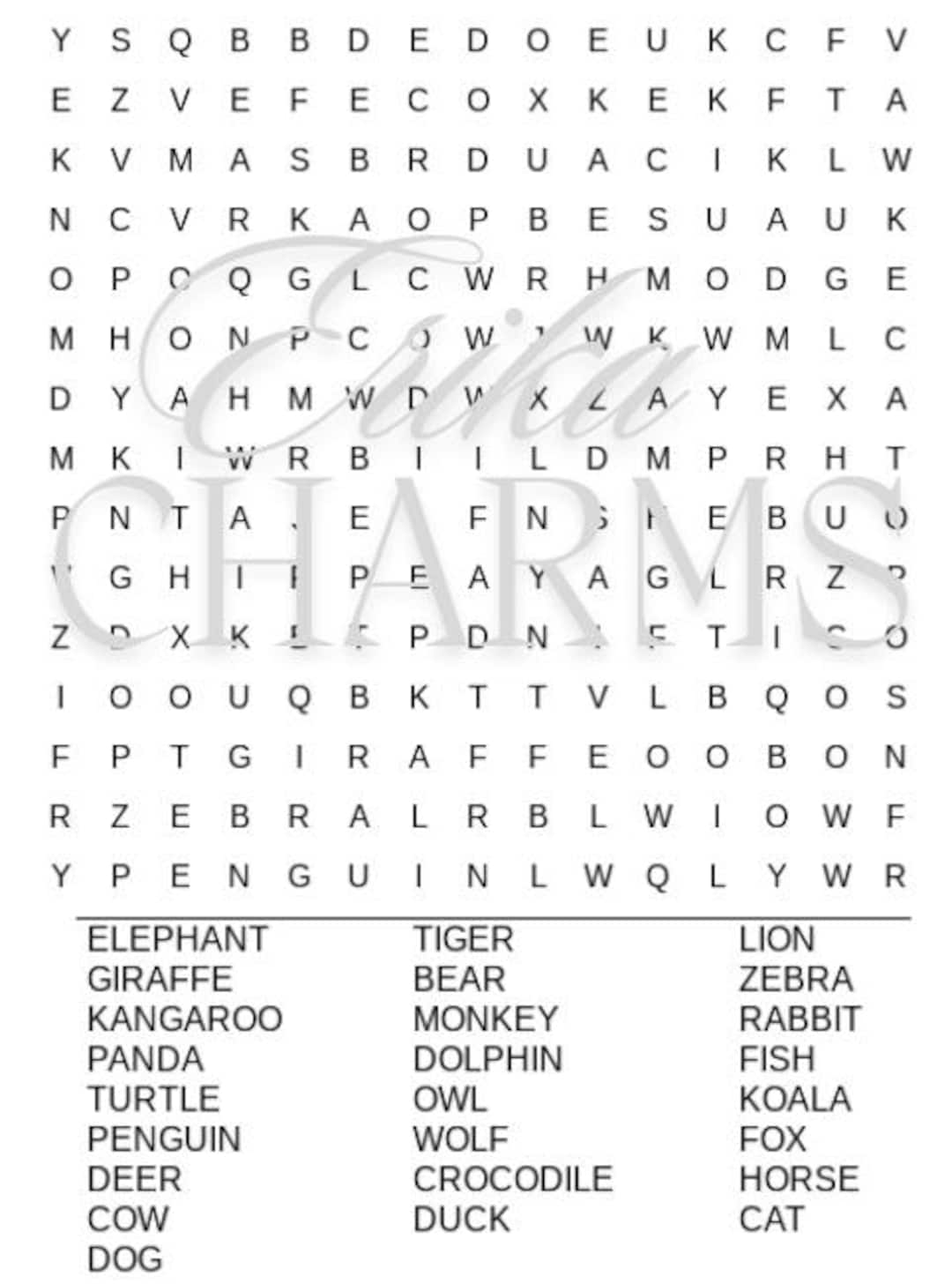 LARGE FONT - Animal Word Search - Etsy