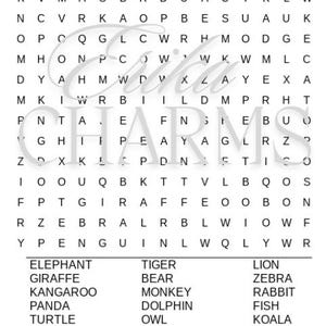 LARGE FONT - Animal Word Search - Etsy