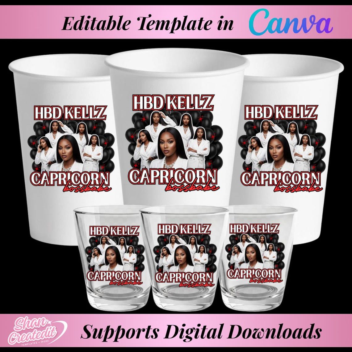 Capricorn Birthday Cup & Shot Glass Sticker Labels | Editable Canva ...