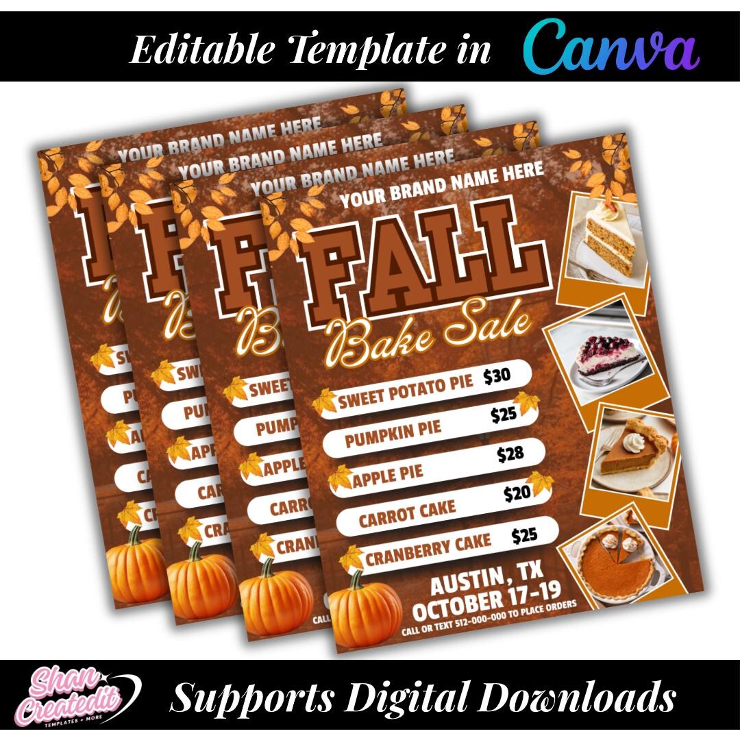 Fall Bake Flyer Template, Editable Canva Design (digital Download ...