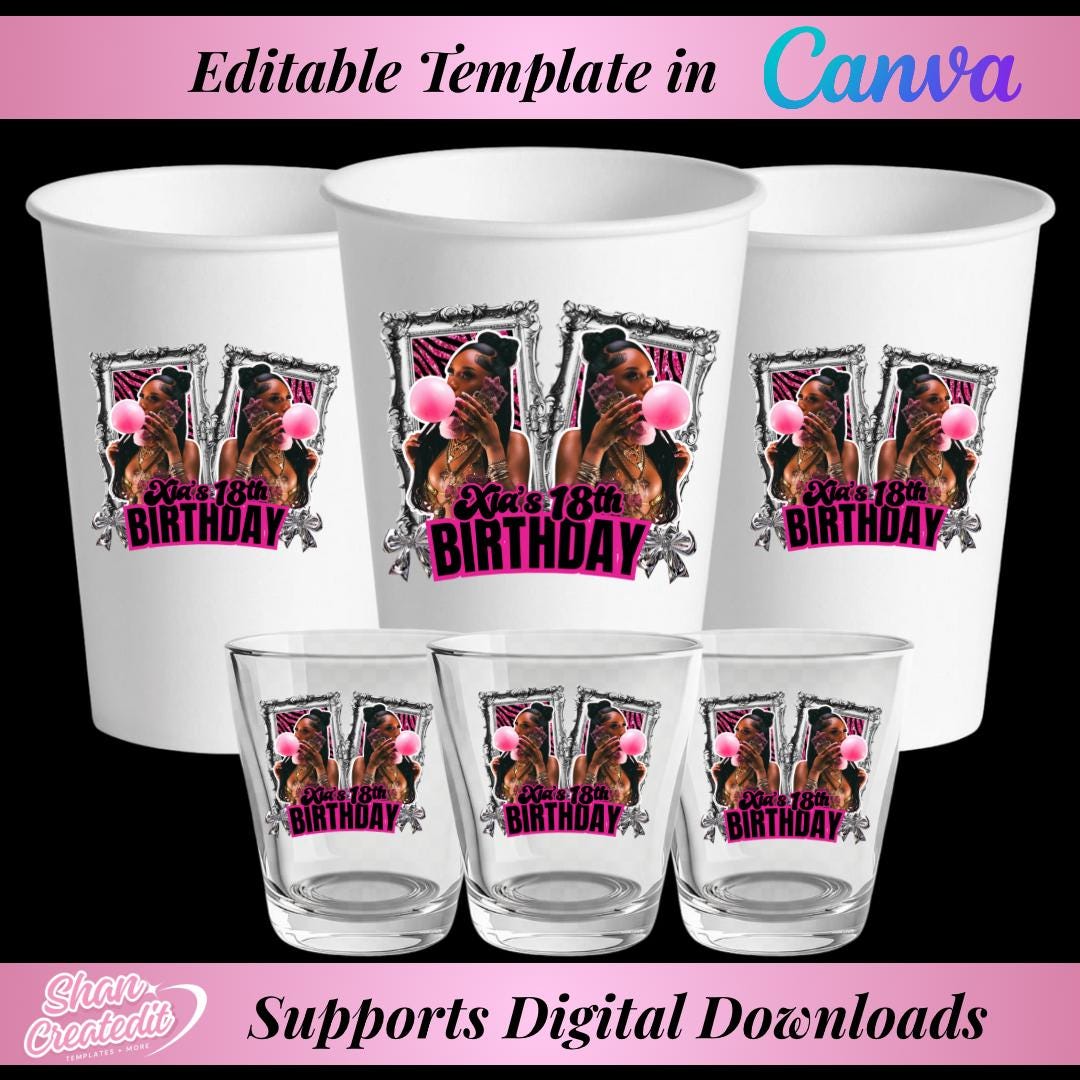 Editable Pink Zebra Birthday Cup Label Template: Canva Download ...