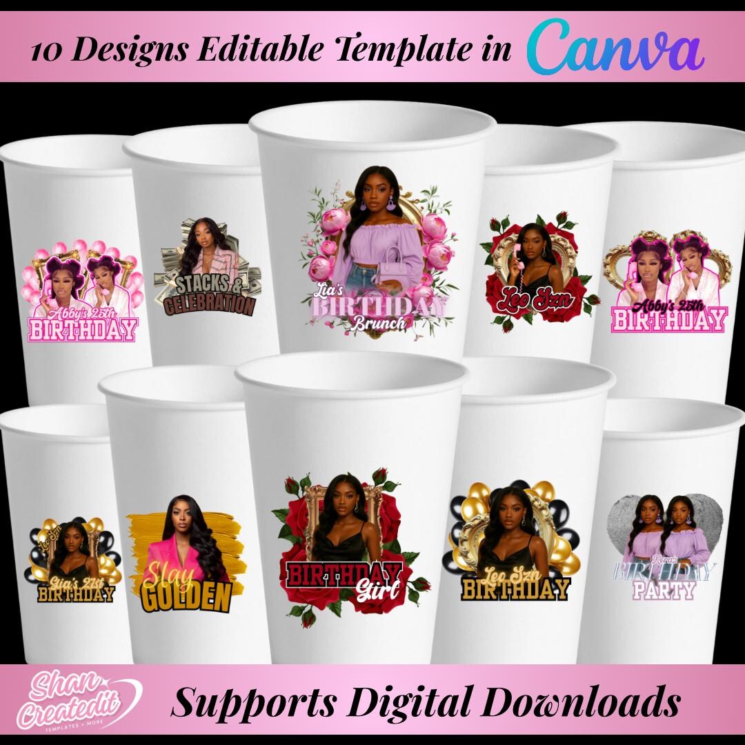 Editable Cup & Shot Glass Sticker Bundle: 10 Party Designs (digital ...