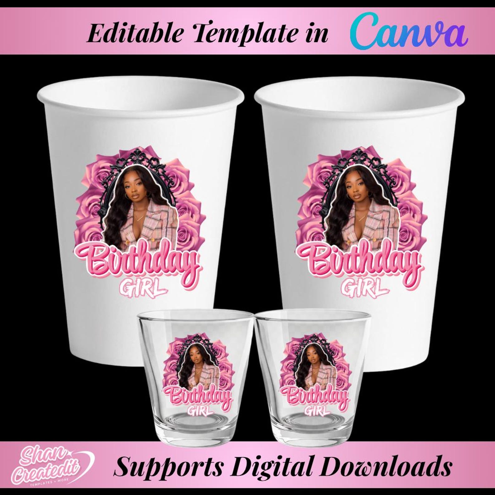 Birthday Party Cup Sticker Template: Editable Drink Labels (digital ...