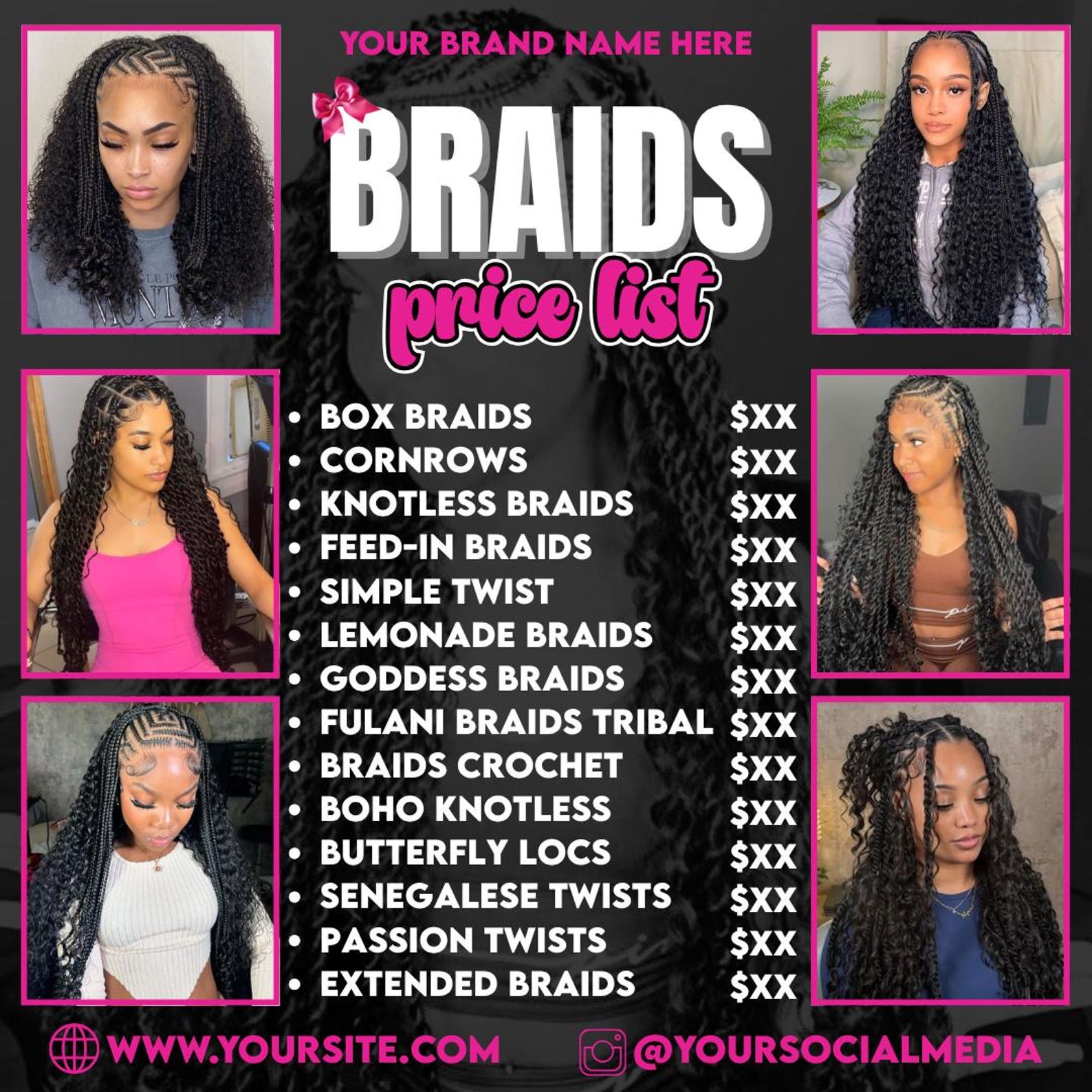 Braids Pricelist Flyer Template: DIY Braiding Styles Guide (digital ...