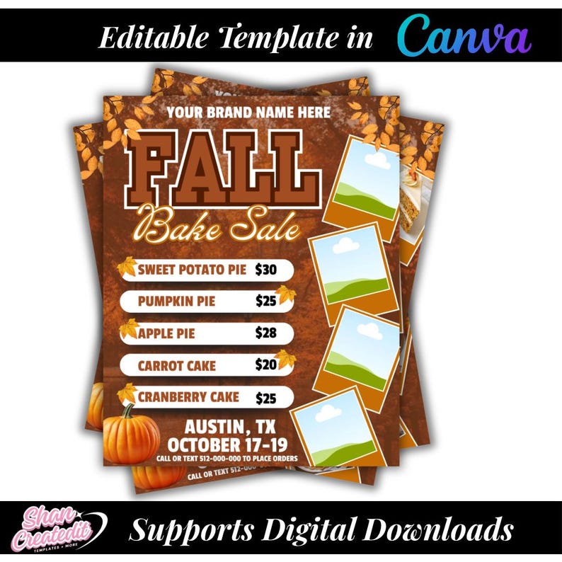 Fall Bake Flyer Template, Editable Canva Design (digital Download ...