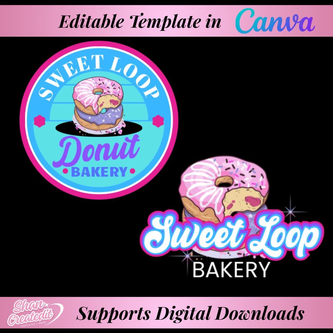 Editable Donut Bakery Logo Template | Cute Pink Sweet Loop Logo | Canva ...
