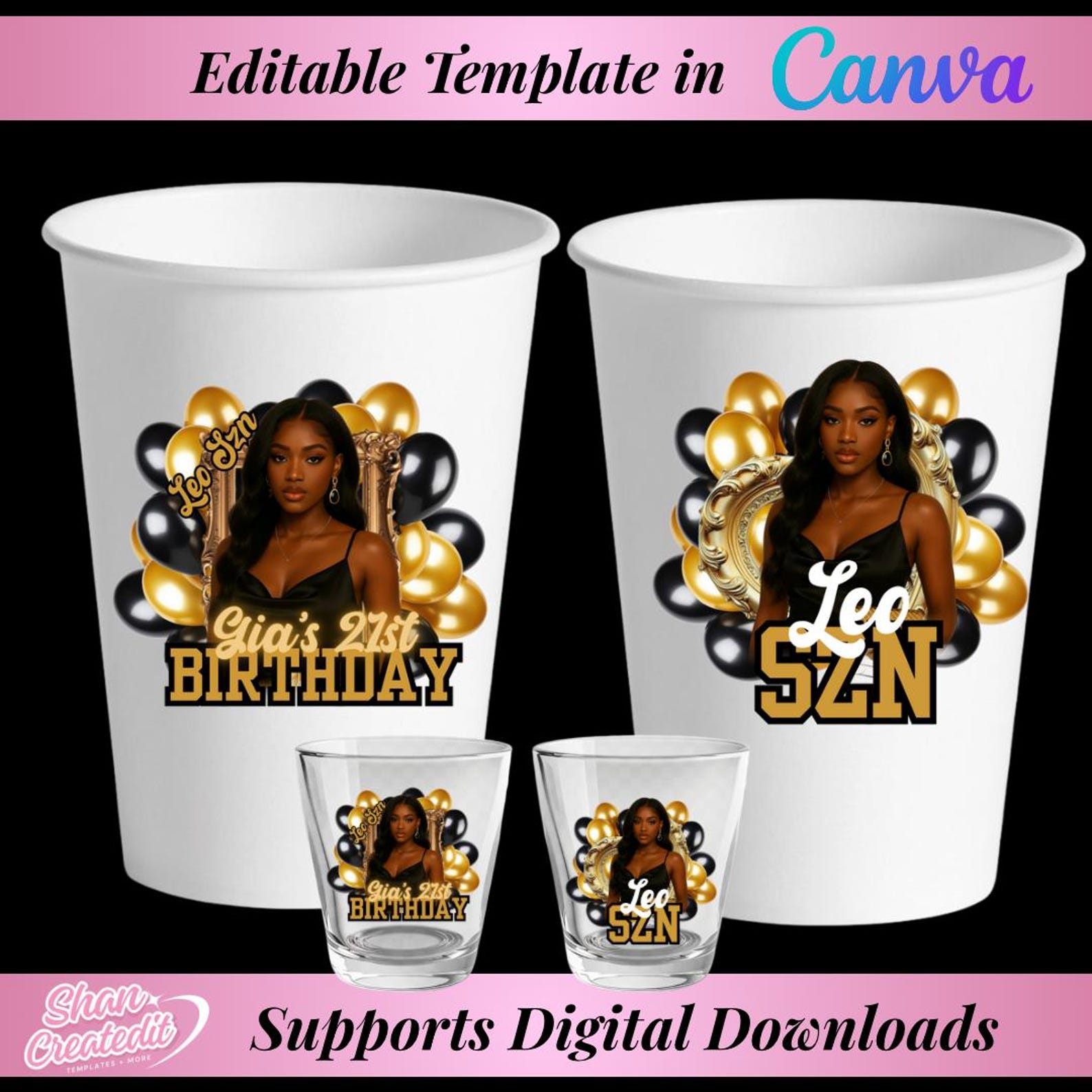 Birthday Party Cup & Shot Glass Sticker Template: DIY Drinkware Decals ...