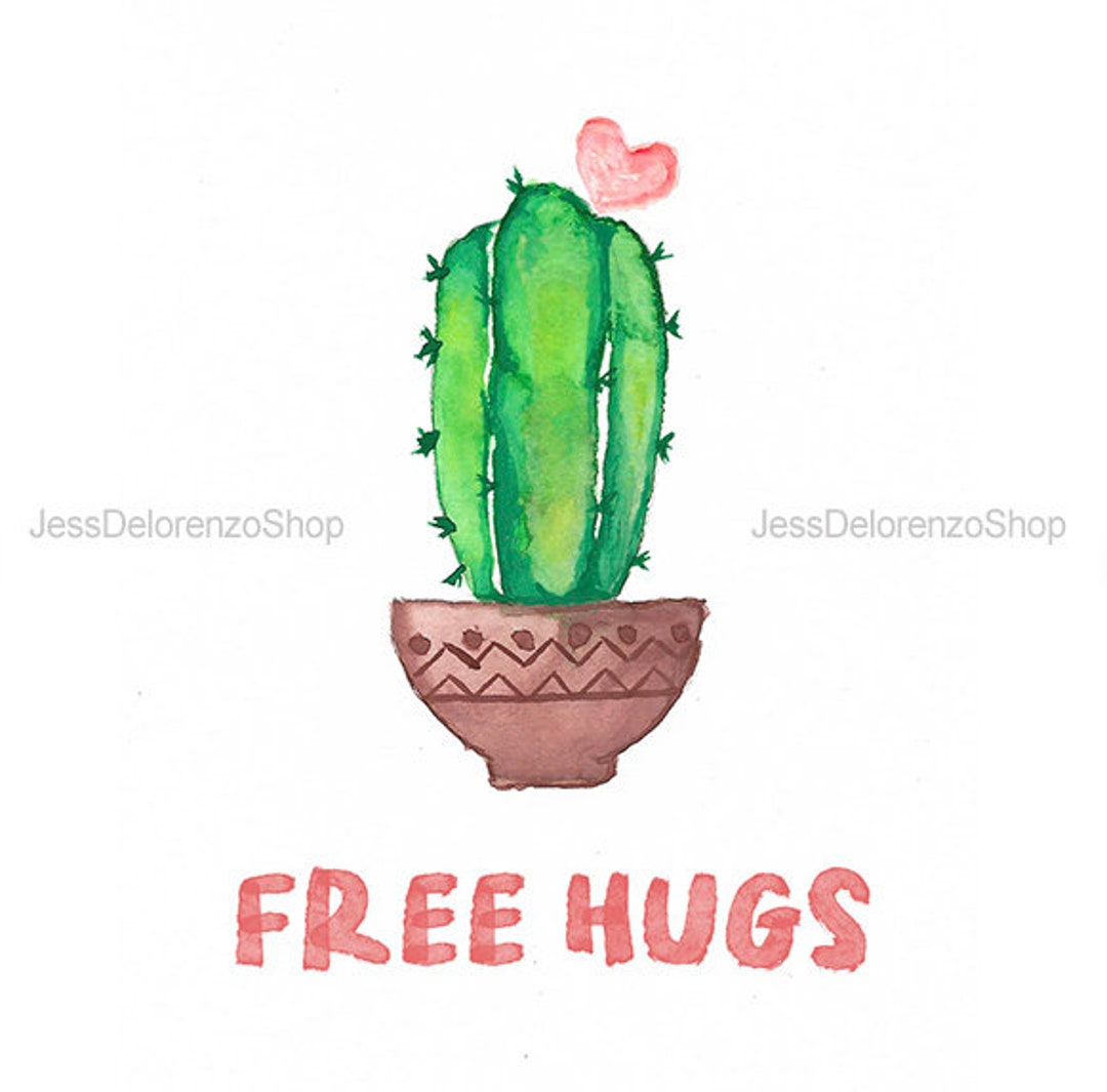 Digital Download Free Hugs Cactus Valentine's Day Printable - Etsy