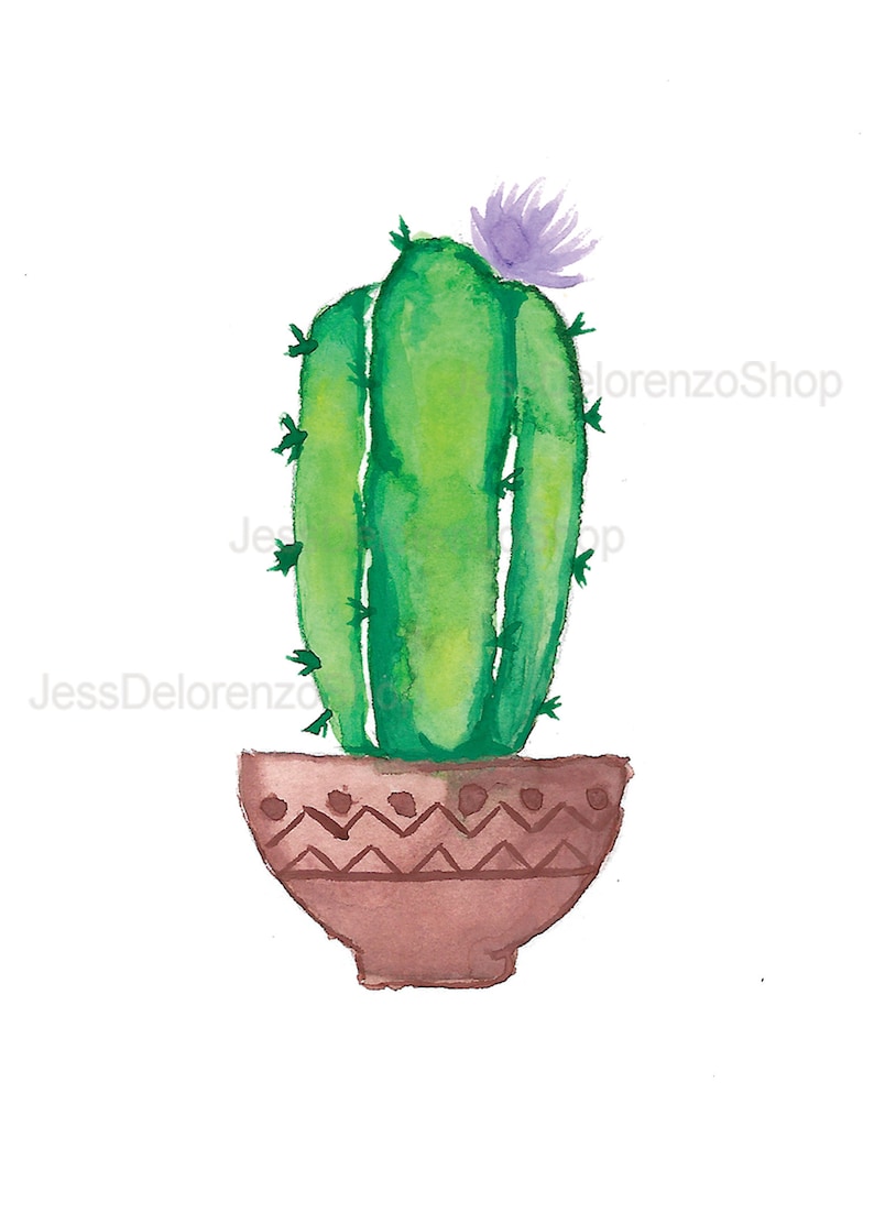 PRINT of Hand Painted Watercolor Painting - Blooming Cactus FREE ...