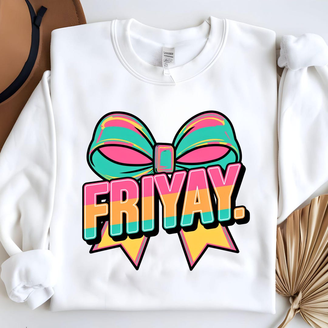Happy Friyay PNG | Cute Coquette Bow Design | Friday Celebration Shirt ...