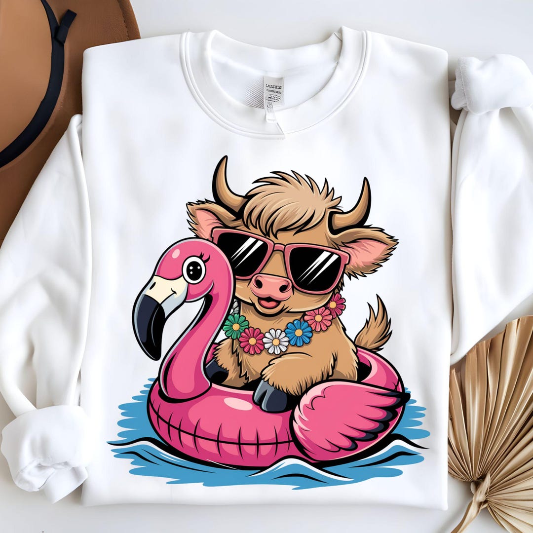Summer Highland Cow PNG | Beach Vibes Summer Sublimation | Cute Cow on ...