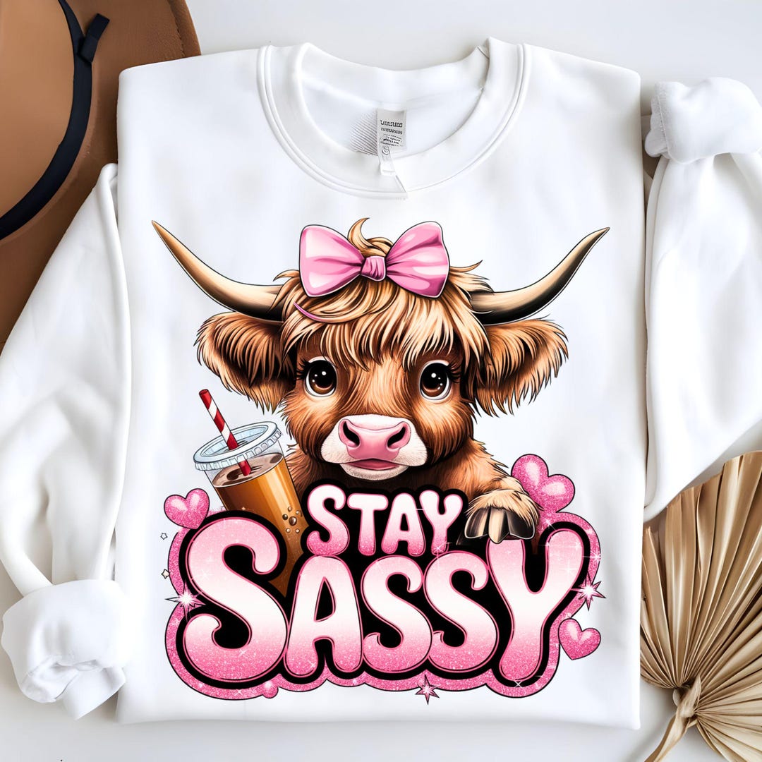 Stay Sassy PNG | Cute Baby Highland Cow Sublimation | Cute Girly ...