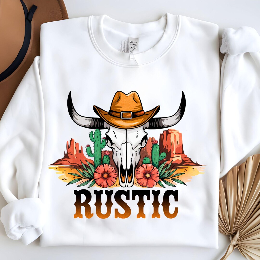 Rustic Western Skull T-shirt Design – Cowboy Hat, Desert Cactus ...