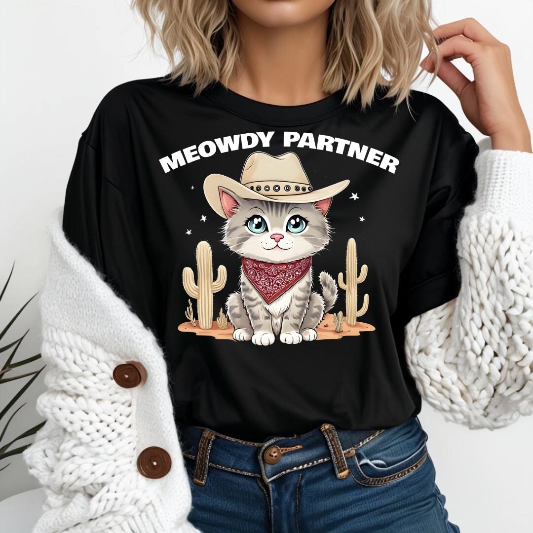 Meowdy Partner Cowboy Cute Cat PNG Files, Funny Cowboy Cat Png, Vintage ...