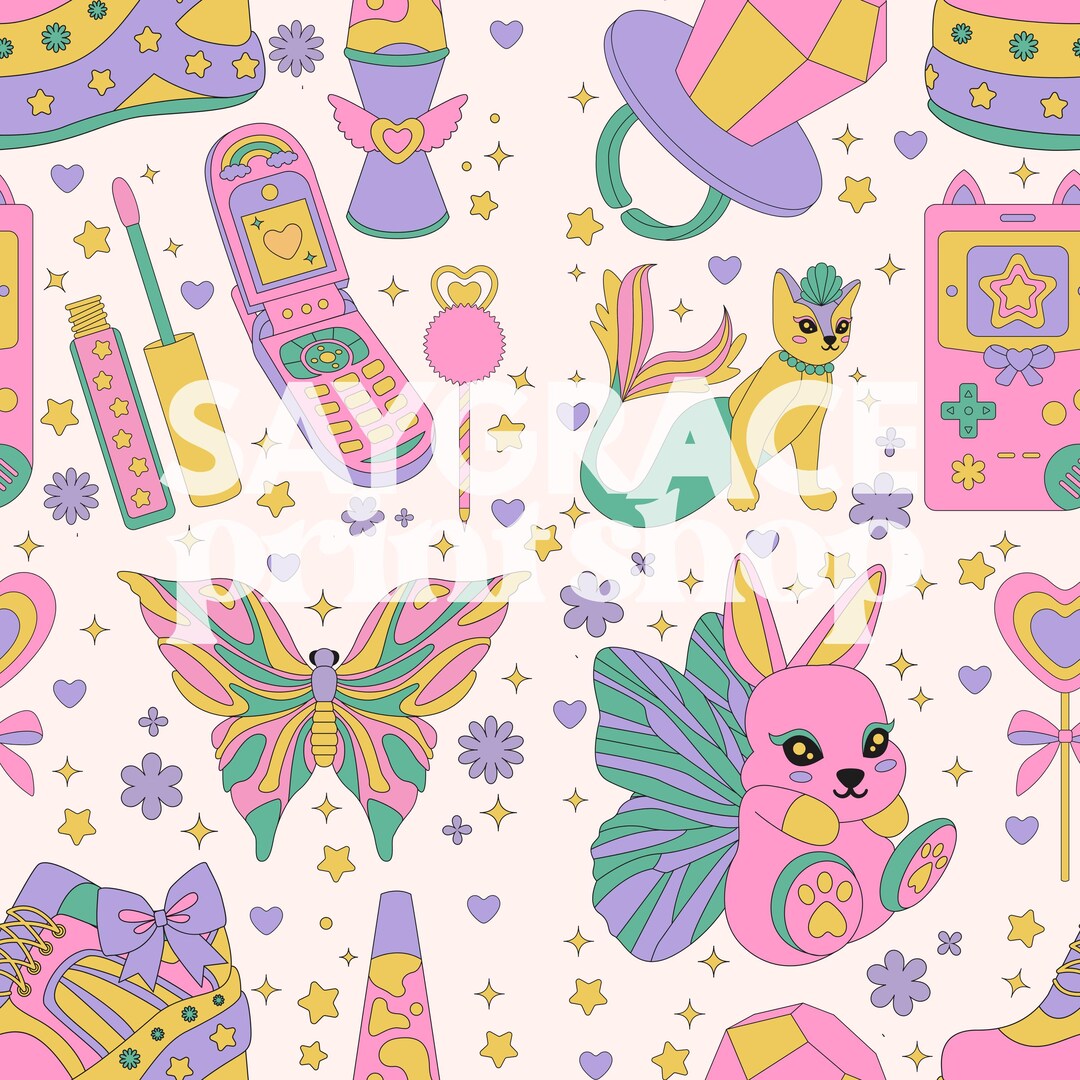 Y2K Icons Seamless Pattern, Cute Y2K Pattern, Repeat Pattern for ...