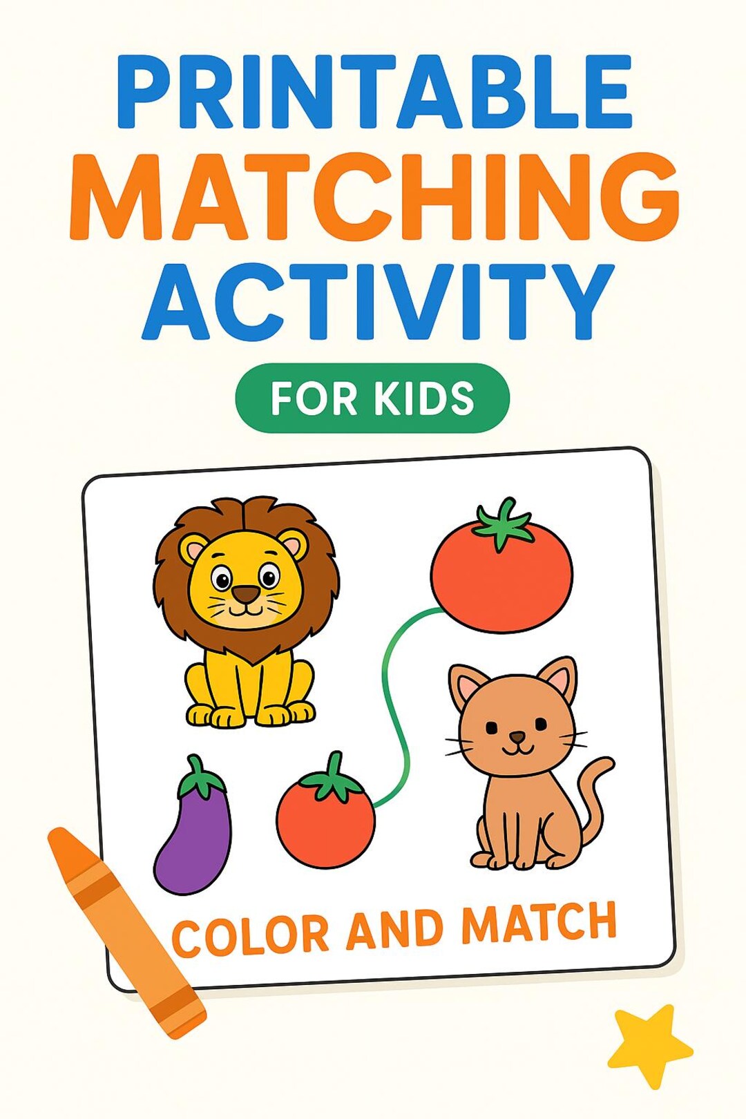Printable Matching Activity for Kids – Color and Connect Animals ...