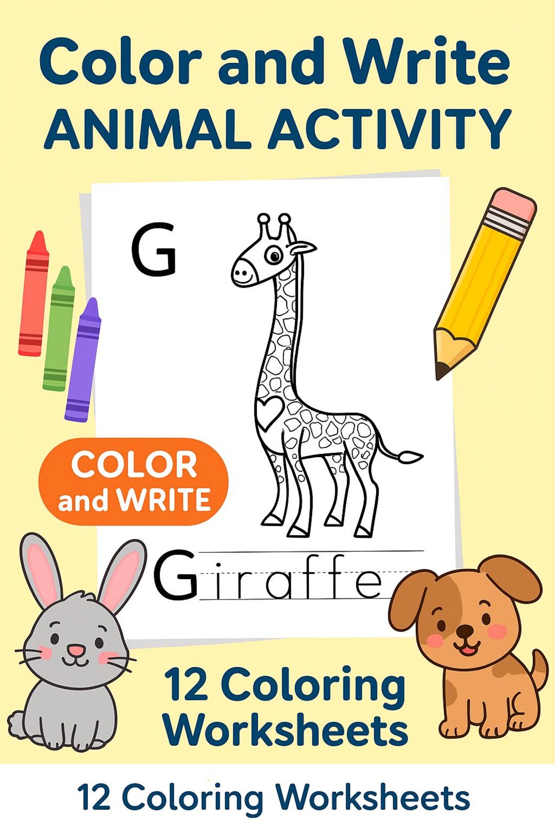 Printable “color and Write” Animal Activity – 12 Coloring Worksheets ...