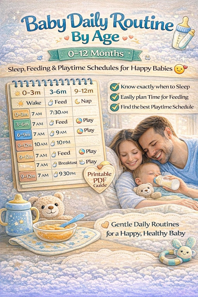 Baby Daily Routine by Age 0-12 Months, Baby Schedule Printable, Newborn ...