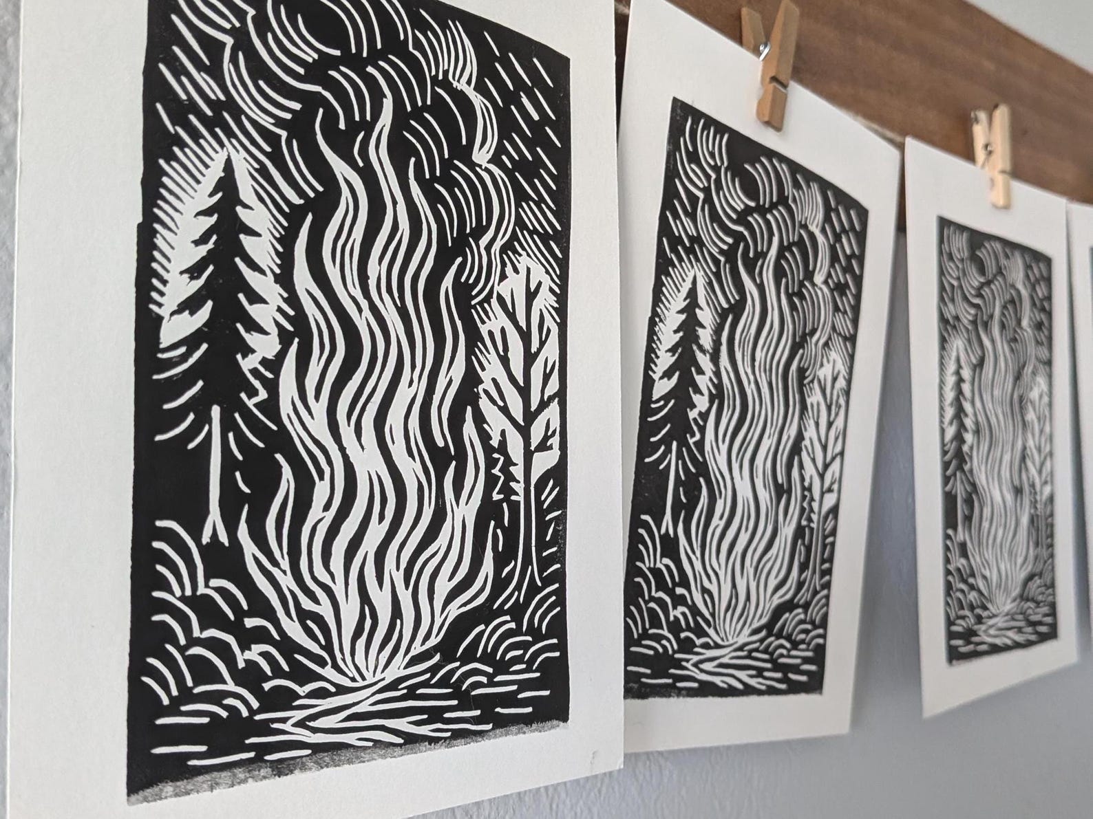 Wildfire Block Print • Forest Fire Art • Hand Pulled Linocut Nature Art ...