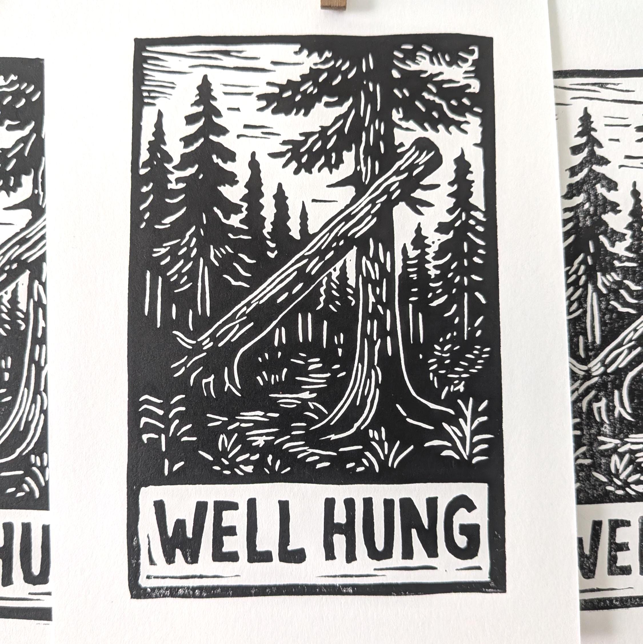 Well Hung Tree Block Print • Funny Nature Art • Forester Wall Art ...