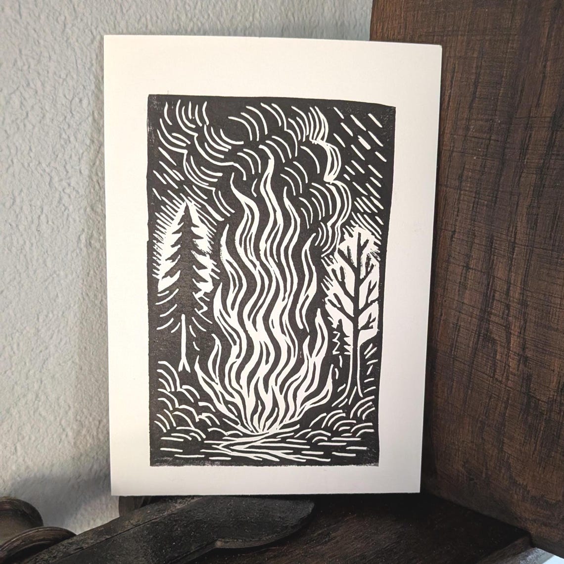 Wildfire Block Print • Forest Fire Art • Hand Pulled Linocut Nature Art ...