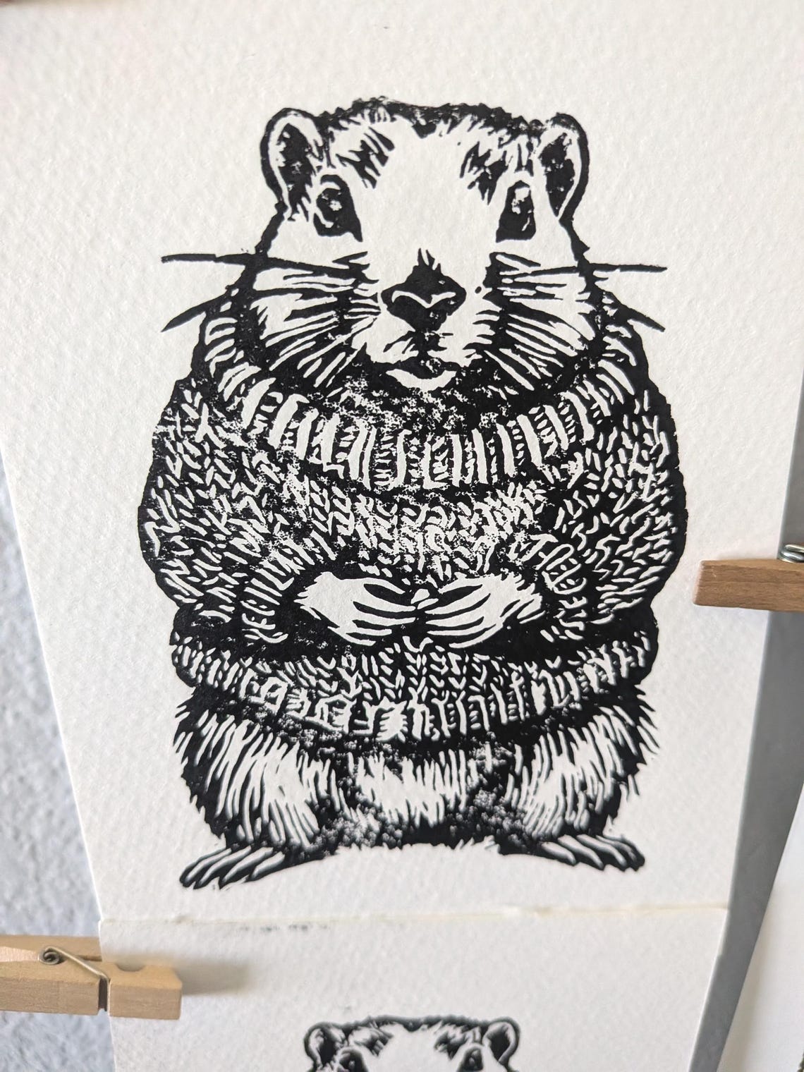 Marmot Block Print • Hand-pulled 4x6 Print • Marmot in Sweater Art ...