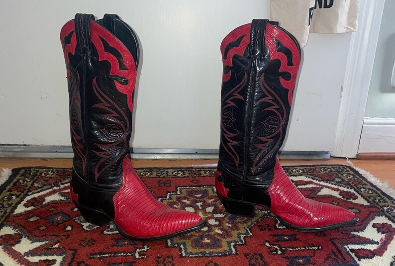 Vintage Western Tony Lama Royal Red Burgundy Wine Lizard Cowboy Boots ...