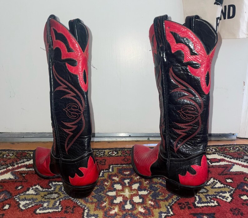 Vintage Western Tony Lama Royal Red Burgundy Wine Lizard Cowboy Boots ...