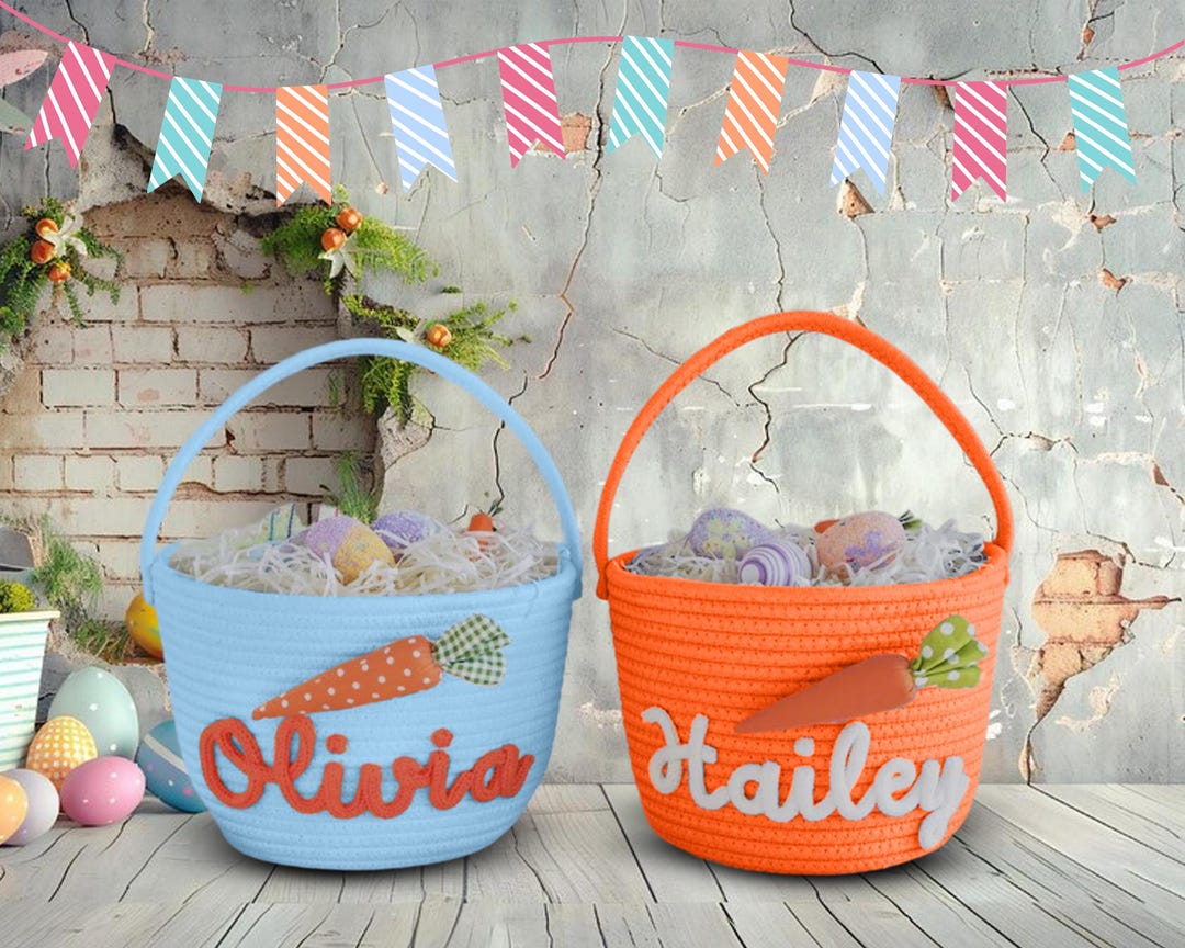 Personalized Easter Basket With Name, Cotton Rope Easter Basket, Easter ...