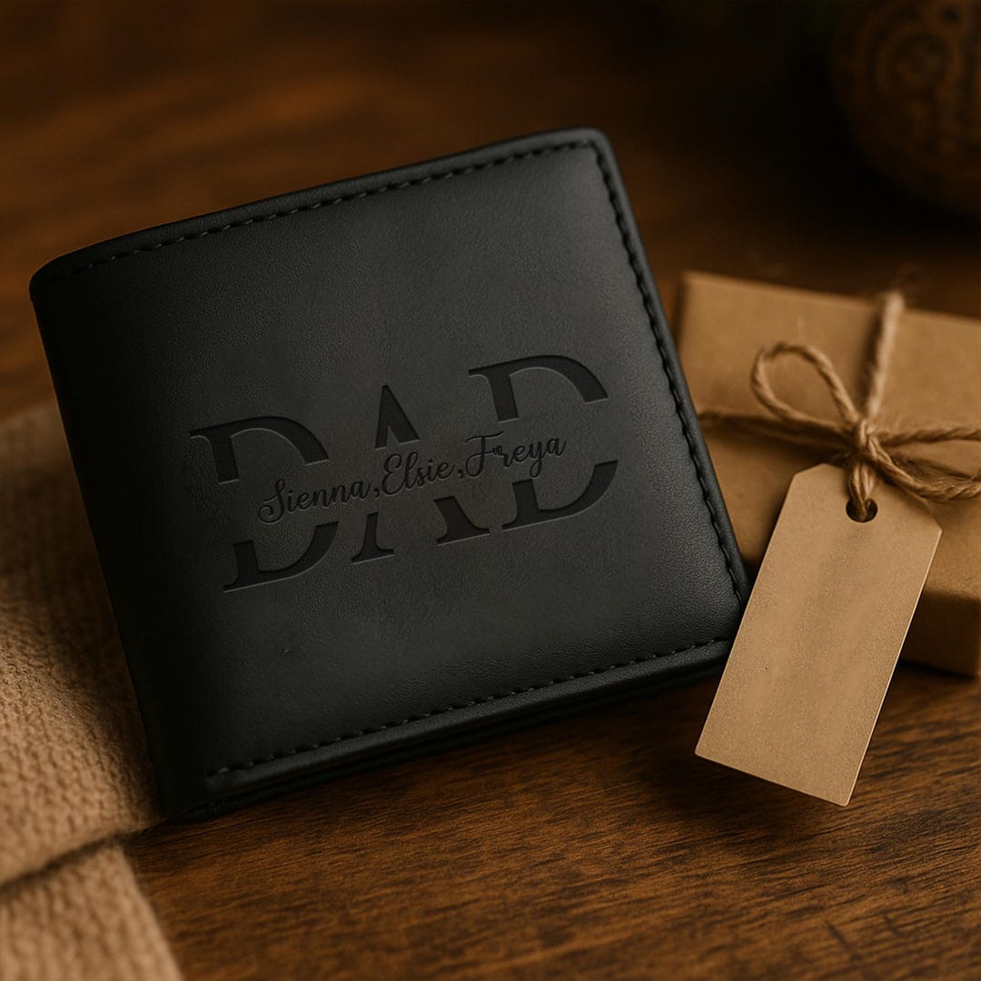 Custom Leather Dad Wallet, Engraved Dad Wallet With Kids Names, Fathers ...