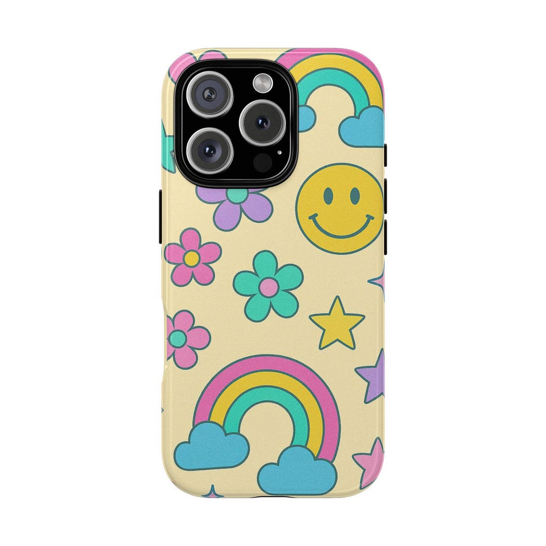 Pastel Rainbow Smiley Phone Case for iPhone Samsung Google Pixel Y2K ...