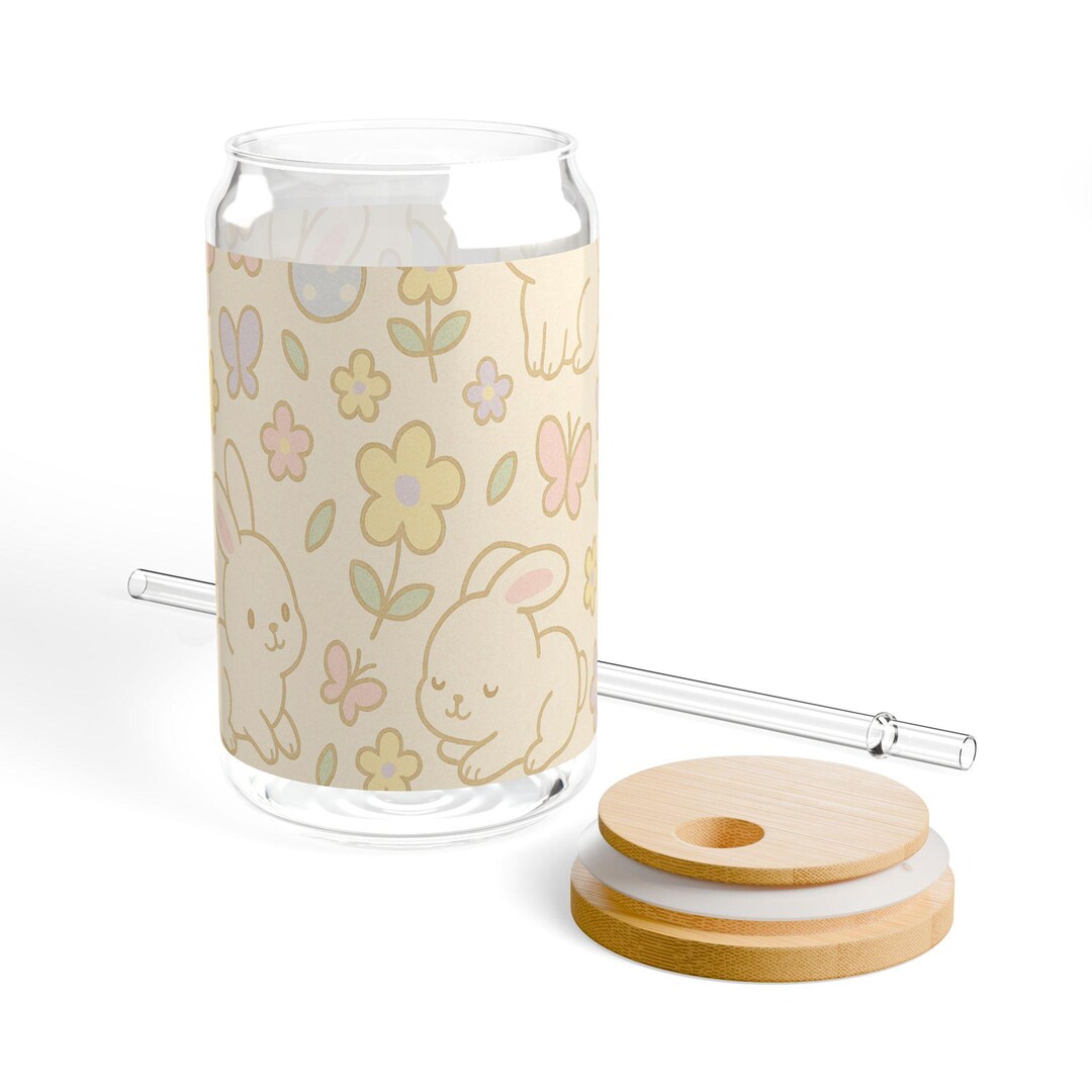 Pastel Bunny Glass Cup Cutecore Accessories Cute Spring Floral Cup for ...