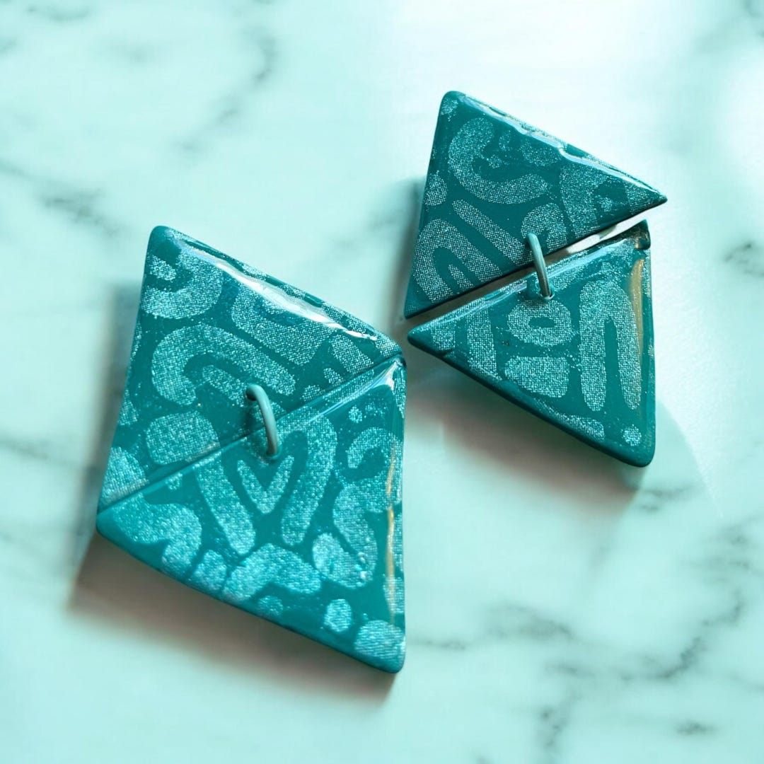 Handmade Turquoise & Teal Shimmer Abstract Painted Pattern Diamond ...