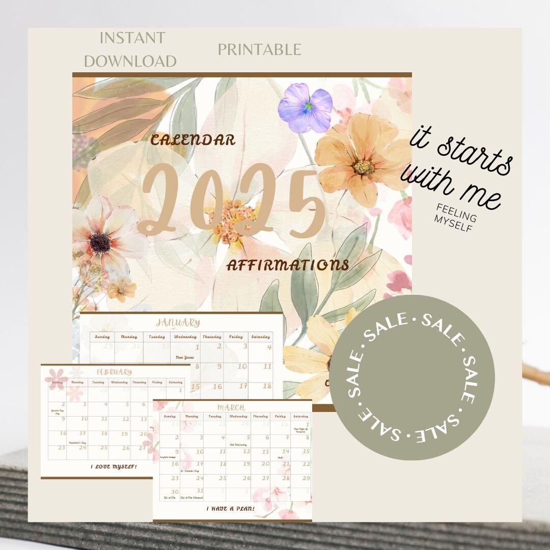 Printable Calendar Monthly Year 2025, Cute Floral BOHO Aesthetic ...