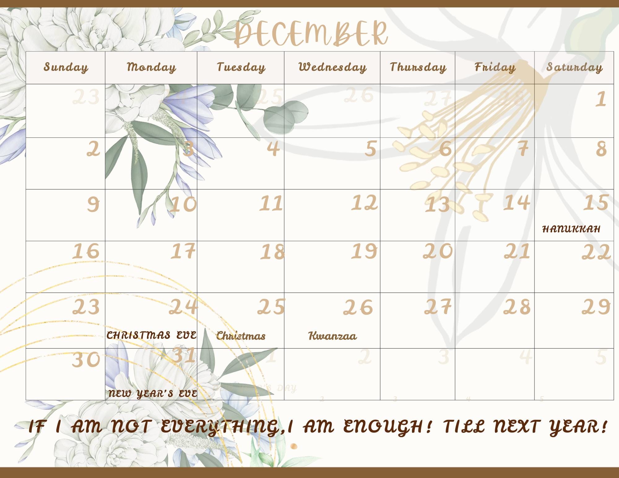 Printable Calendar Monthly Year 2025, Cute Floral BOHO Aesthetic ...