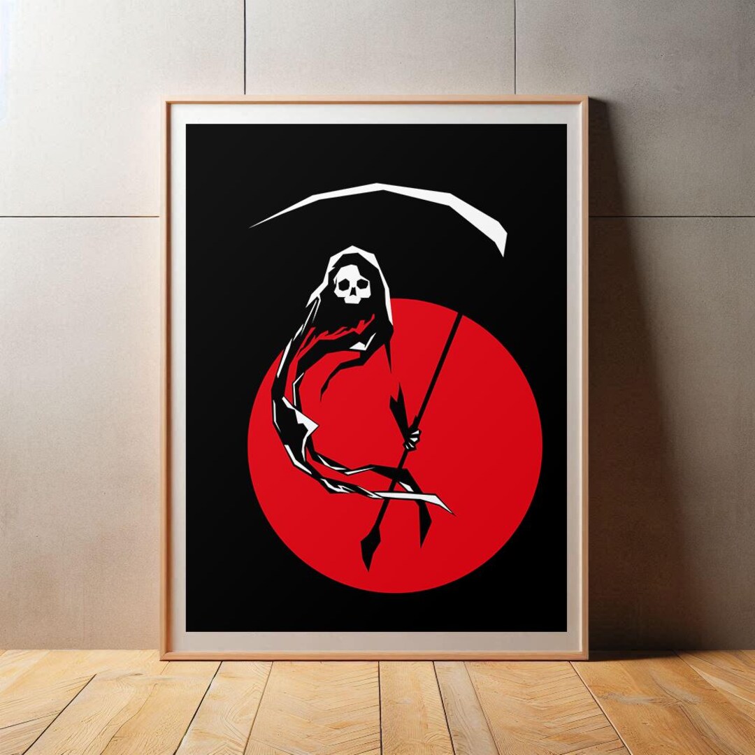 Grim Reaper in Front of Blood Moon, Minimalist & Abstract Digital Art ...