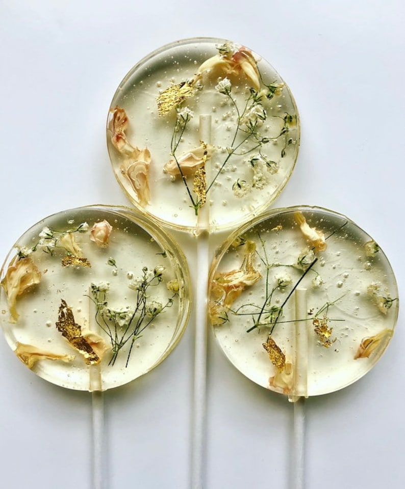 10-FLOWER Bouquet Lollipops-hard Candy-flower-pink Roses-edible Gold ...