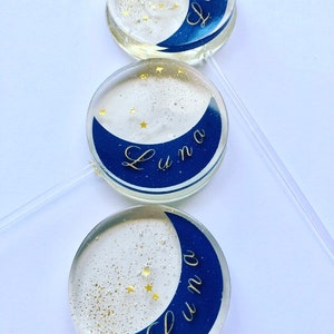 10 Blue and Gold Personalized Crescent Moon Lollipops-hard Candy ...