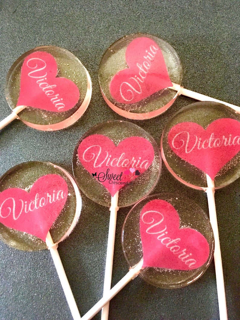 Personalized Heart Lollipops Hard Candy Lollipops Sweet | Etsy