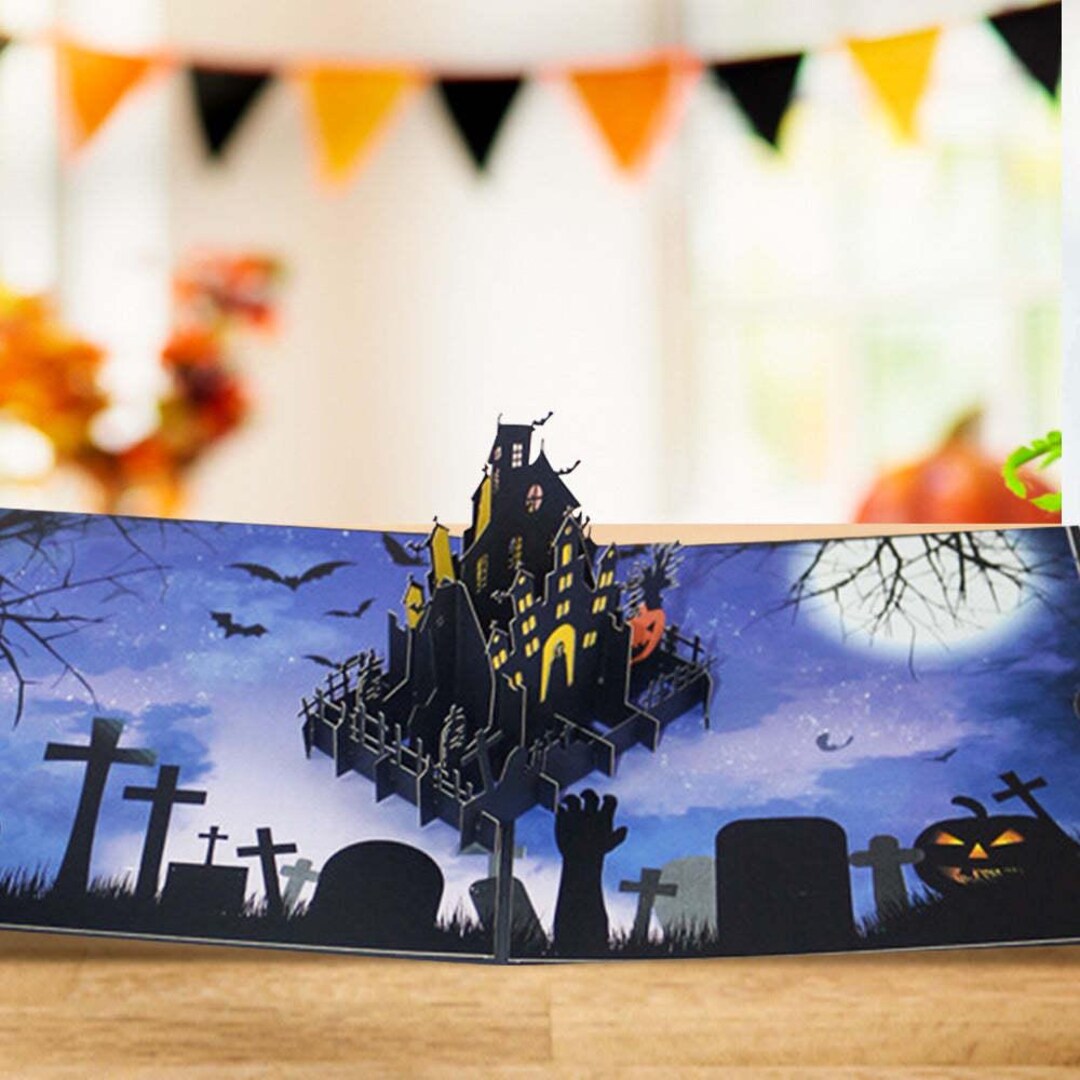 Halloween 3D Pop up Card Cemetery Haunted House Pop up Greeting Card - Etsy