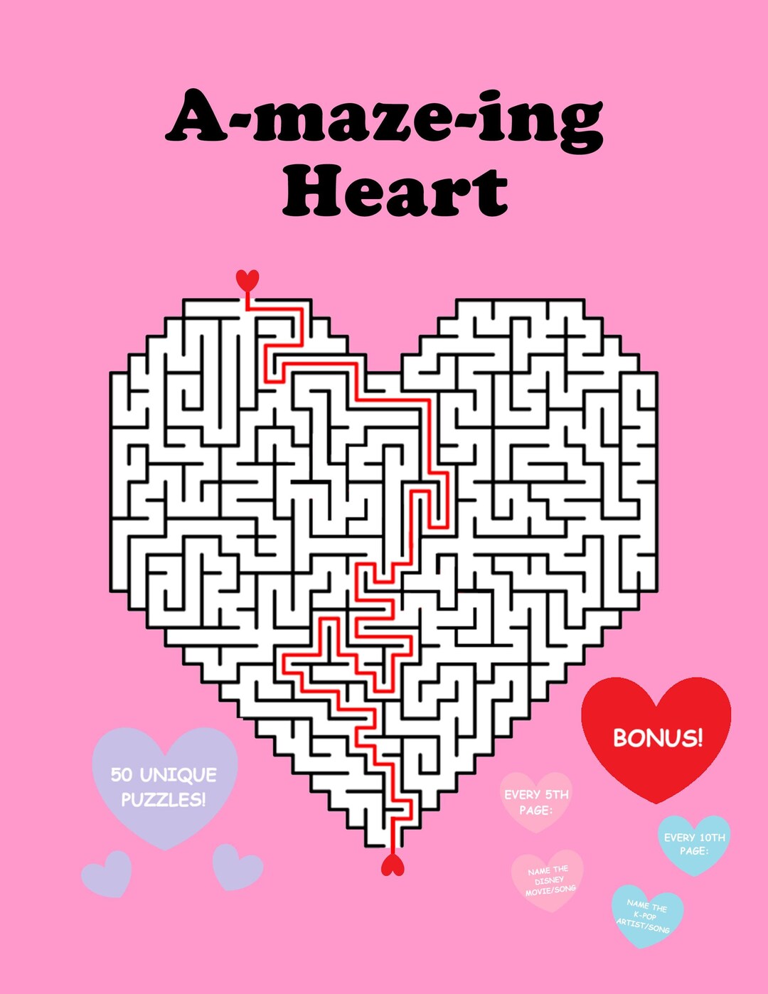 Valentine's Day Mazes: A-maze-ing Heart, 50 Maze Puzzles (bonus ...