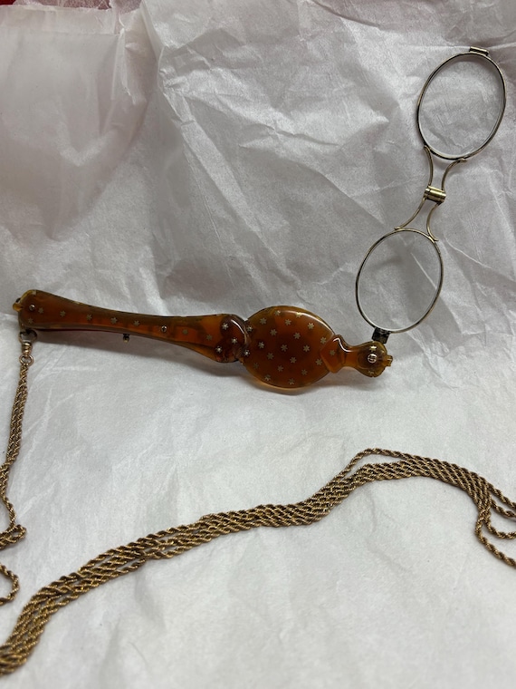 Antique French Lorgnette Glasses With Chain Blonde To… - Gem